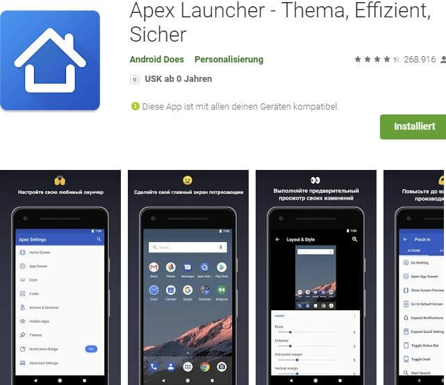 Apex Launcher Pro kostenlos im Google Play Store
